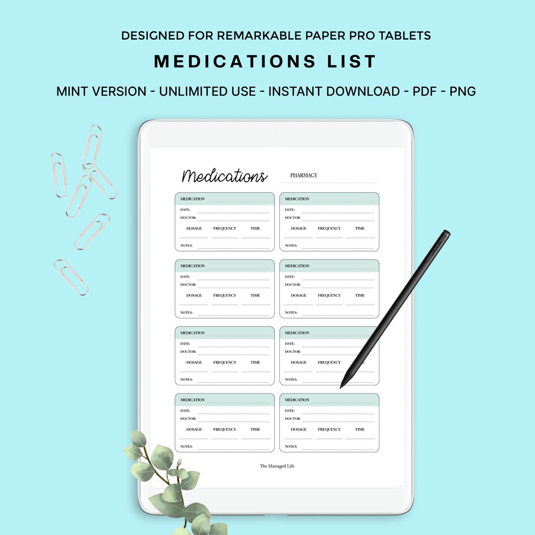 Medication Tracker for Remarkable Pro Medication Remarkable Template ...
