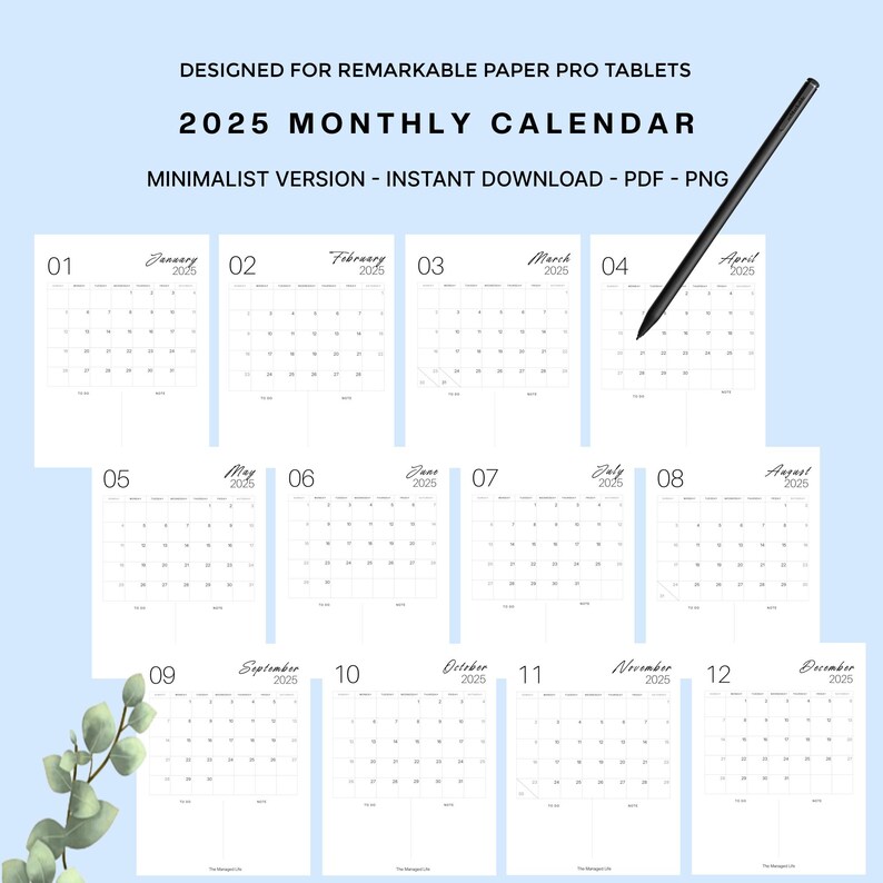 Minimalist Monthly Calendar 2025 Digital Calendar Template for ...