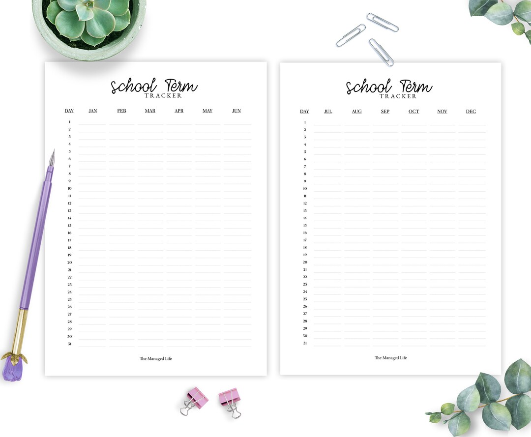 Printable School Term Tracker for Planner, Term Tracker Insert, BLACK ...