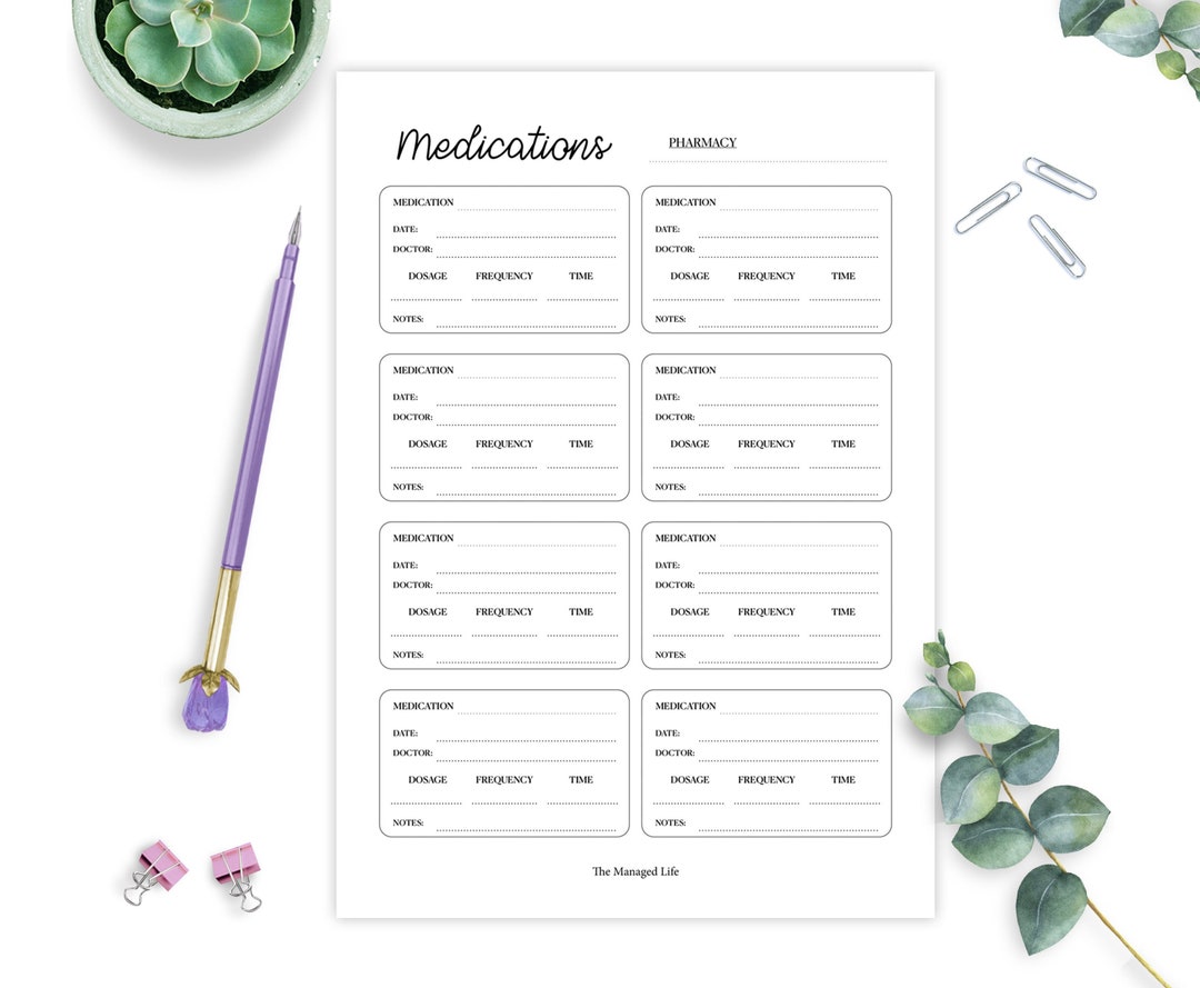 Medication Tracker Printable, Printable Medicine Tracker Insert, BLACK ...