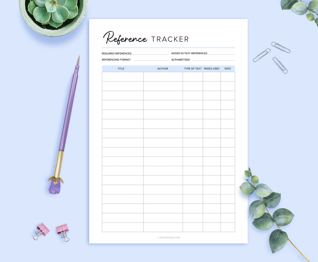 Reference List, Reference Planner Printable, Citation Tracker, Reference Tracker in A5, 5 ...