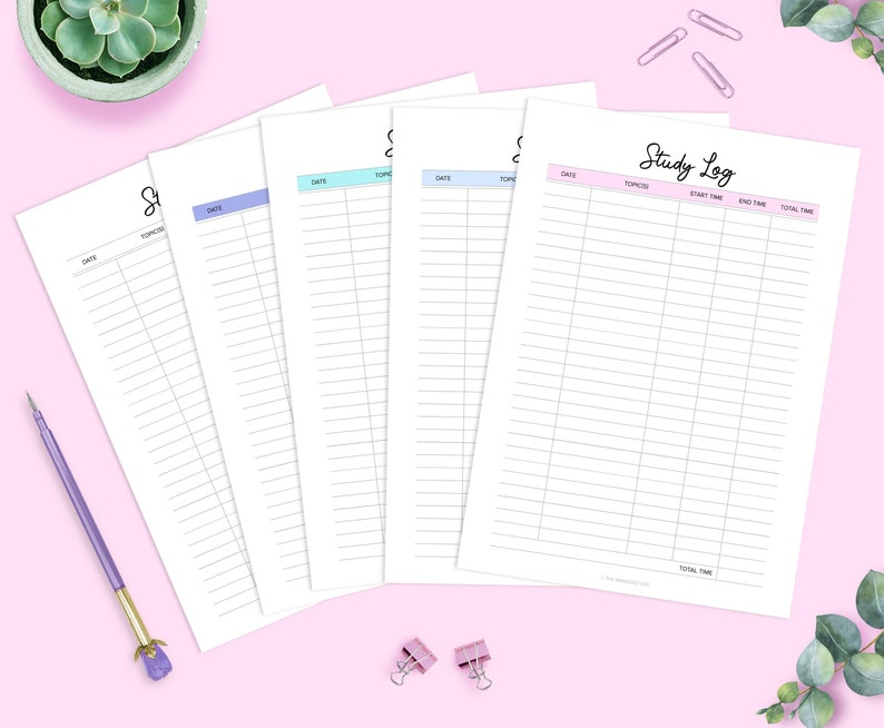 Study Planner Refill, Planner Insert, Study Log A5 and A4 Printables, 5 ...