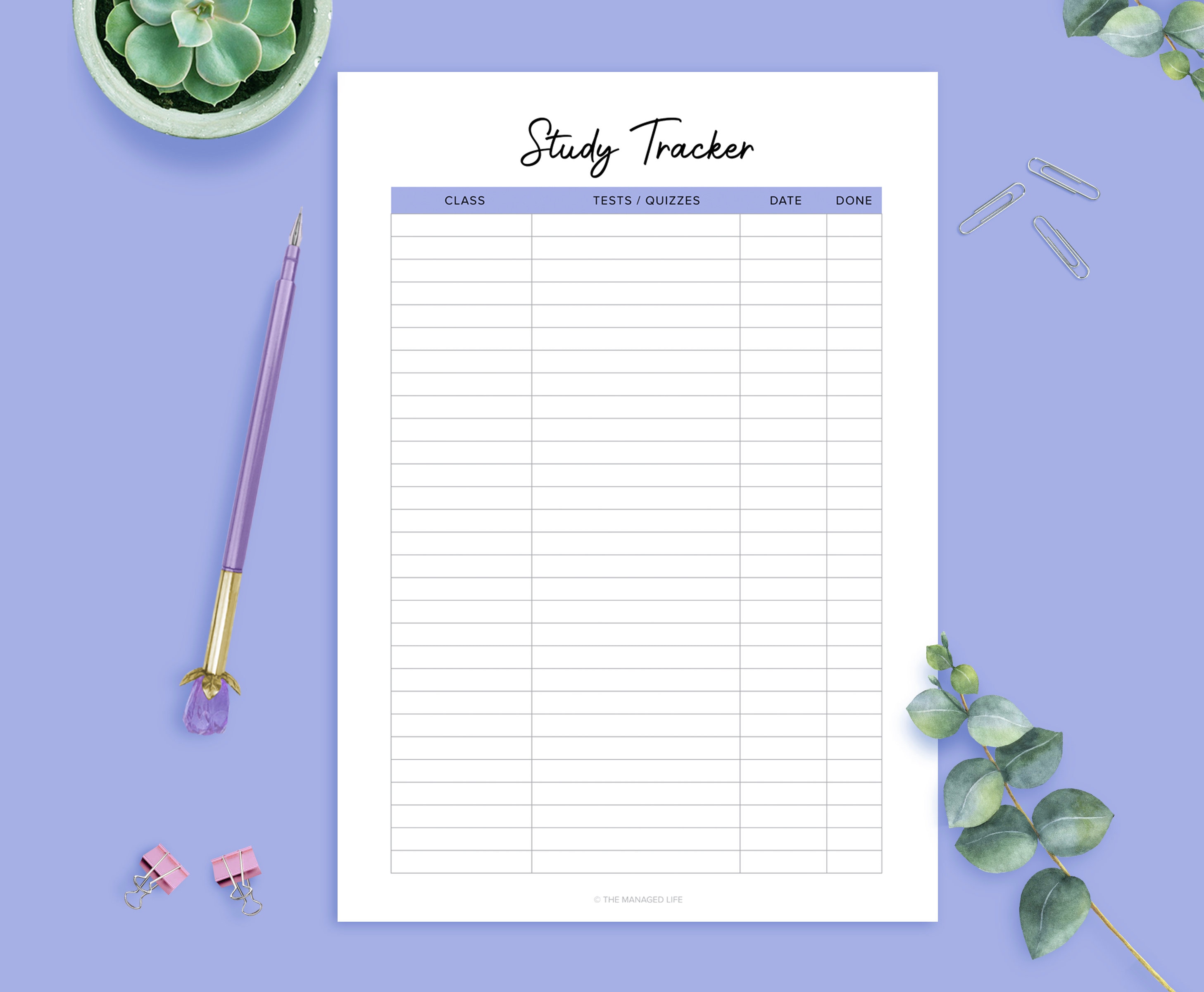 Calendars & Planners Printable study test tracker Study List Study ...