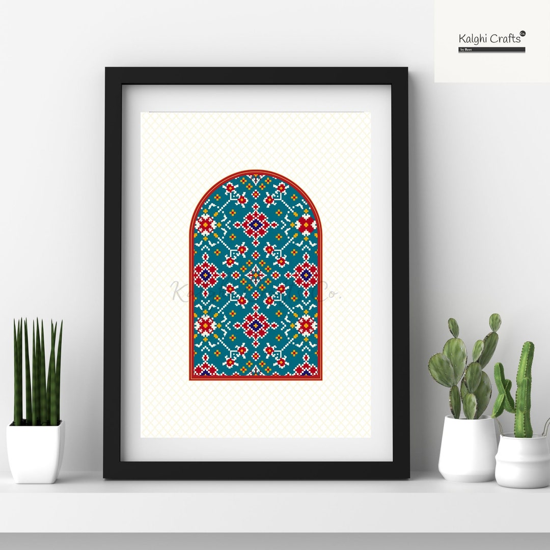 DIY Wall Prints, Kalamkari Patterns, Jharokha Style, Red Blue & Yellow ...