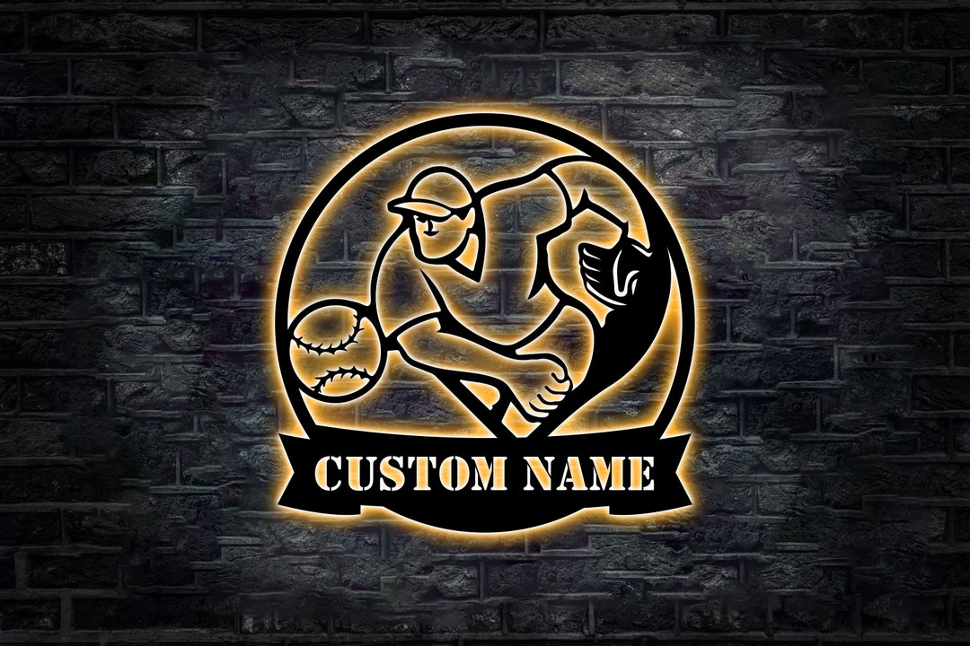 Personalized Baseball Player Metal Sign With LED Lights, Custom ...