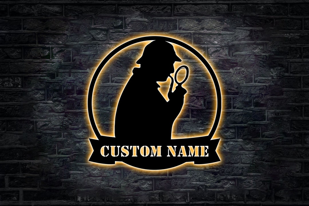 Customized Detective Metal Sign With LED Lights, Personalized Detective ...