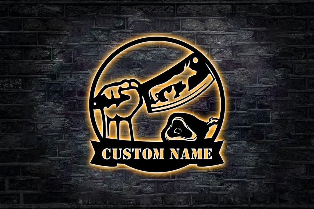 Custom Made Butcher Metal Sign With LED Lights, Personalized Butcher ...