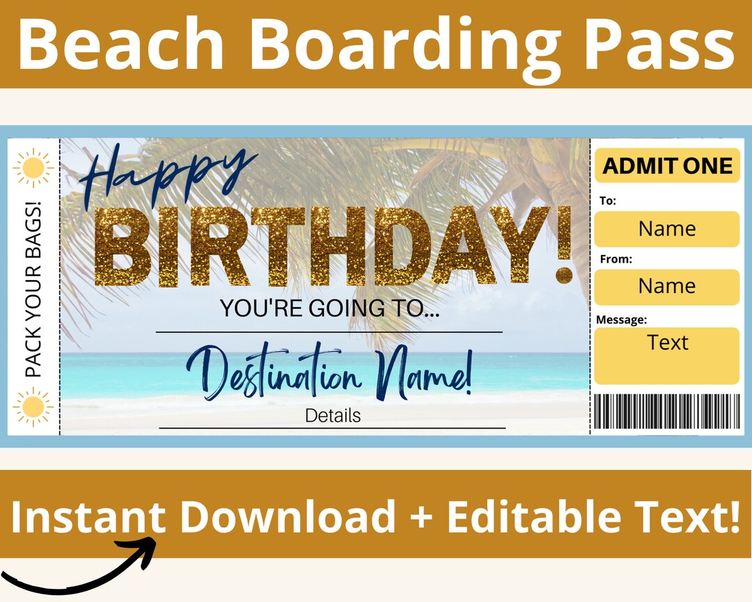Beach Boarding Pass. Boarding Pass Birthday. Beach Vacation Ticket ...