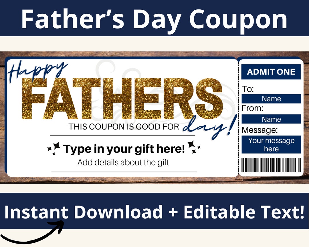 Fathers Day Coupon. Fathers Day Ticket. Coupons for Dad. Fathers Day ...