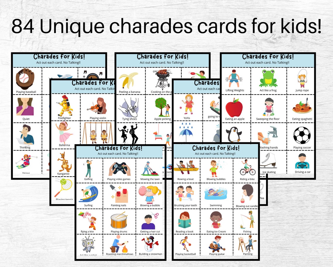 Charades for Kids Printable, Kids Party Game Cards, Toddler Preschool ...