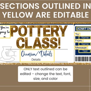 Pottery Class Gift Ticket. Pottery Class Gift Certificate. Pottery ...