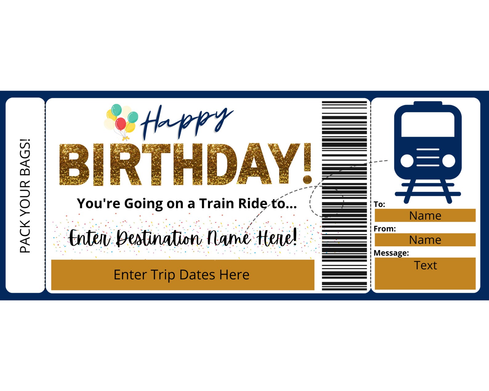 Train Boarding Pass. Train Ticket Template. Train Ride Gift. Train ...