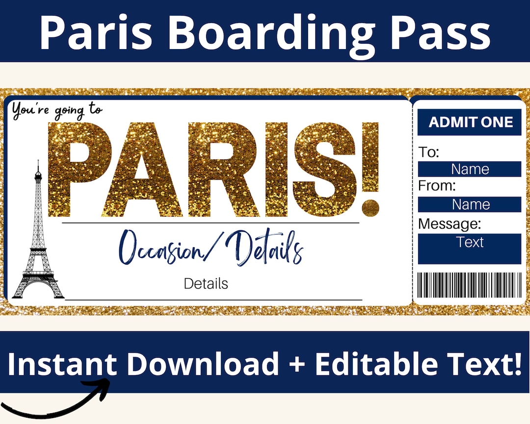 Paris Boarding Pass. Paris Ticket. Paris Trip Gift. Trip to Paris ...