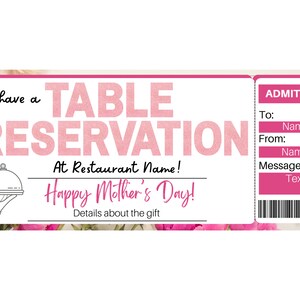 Table Reservation Gift. Reserved Table Ticket. Restaurant Reservation ...