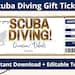 Scuba Diving Gift Certificate. Scuba Diver Gift. Scuba Dive Gift. Scuba Gifts. Scuba Diving ...