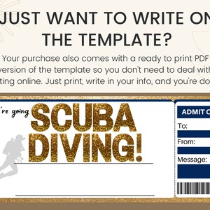 Scuba Diving Gift Certificate, Scuba Dive Ticket Template, Diving ...