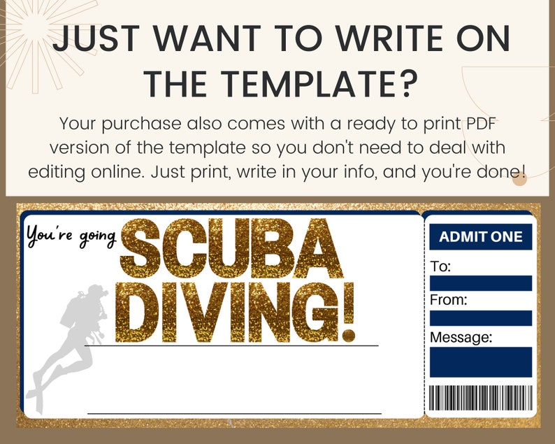 Scuba Diving Gift Certificate, Scuba Dive Ticket Template, Diving ...