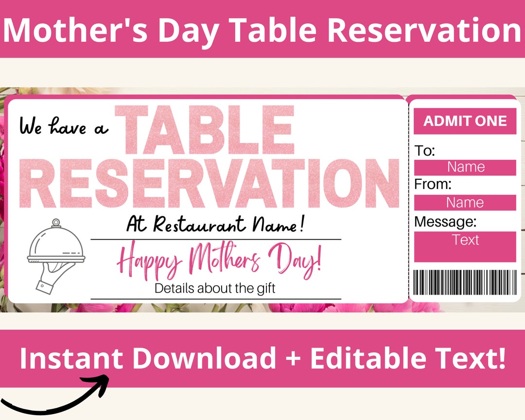 Table Reservation Gift. Reserved Table Ticket. Restaurant - Etsy