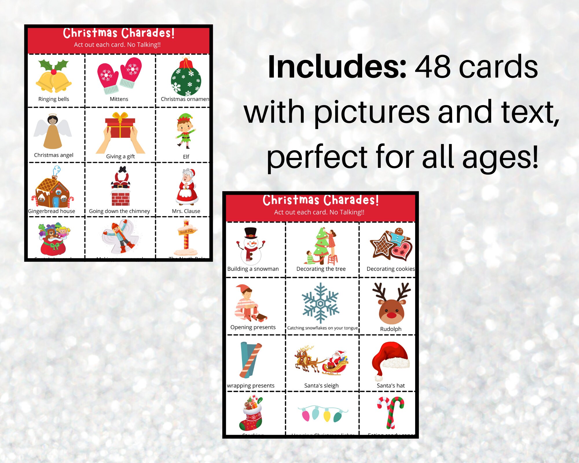 Christmas Charades Game Printable, Charades Cards for Kids, Christmas ...