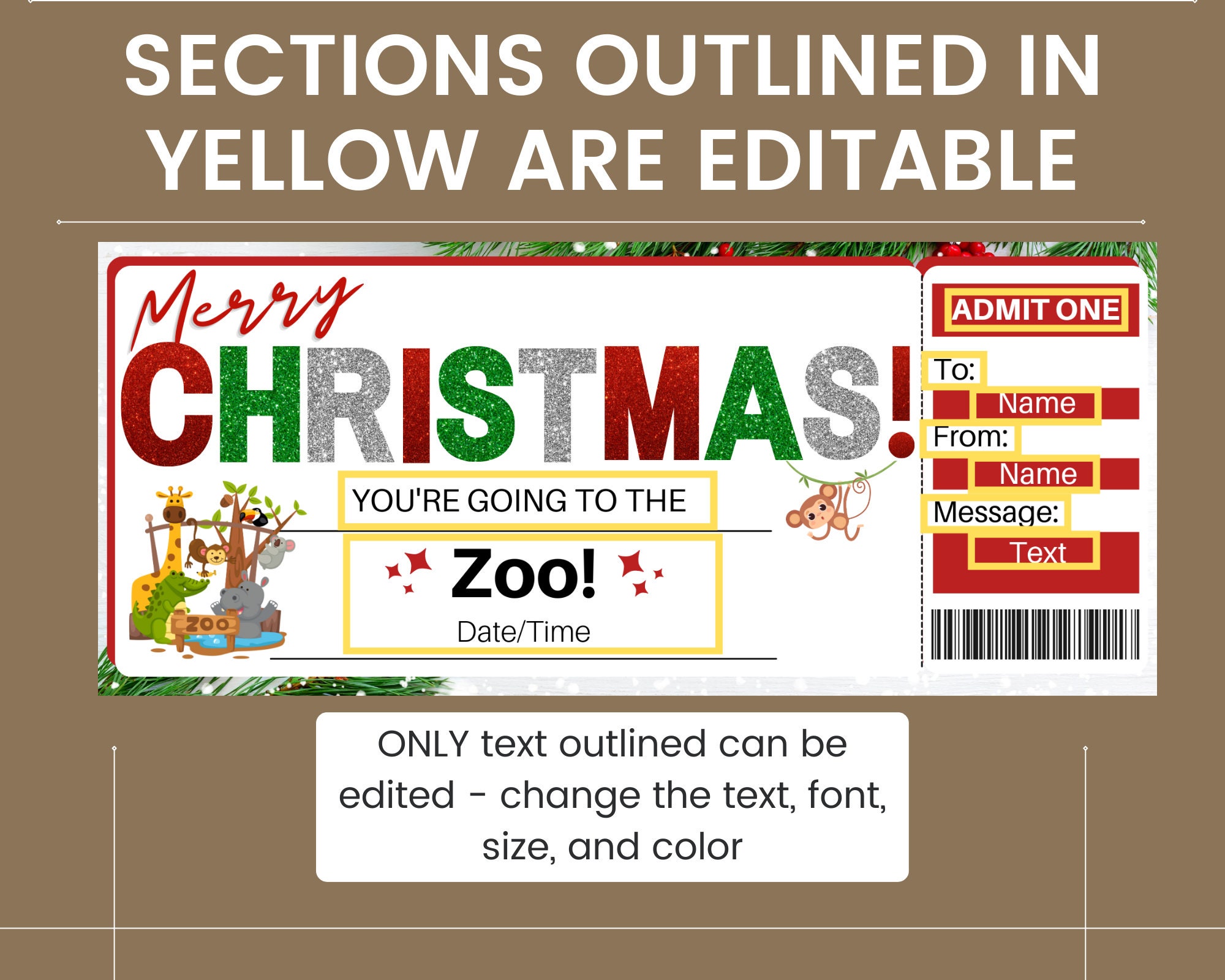Christmas Zoo Ticket Printable. Zoo Gift Certificate. Zoo Gifts. Zoo ...
