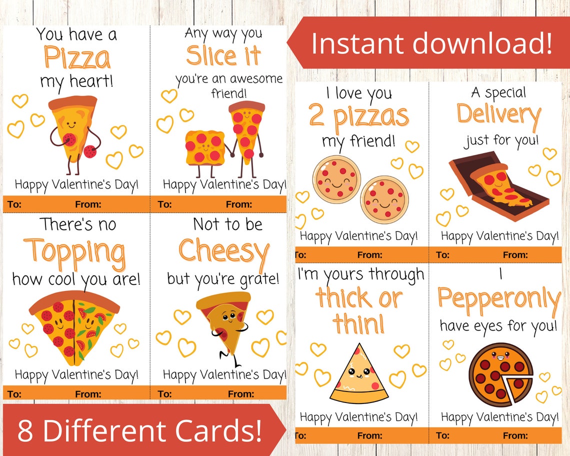 Pizza Valentines Cards. Pizza Valentines Kids. Printable - Etsy