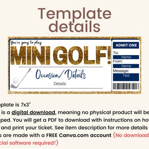 Mini Golf Gift Ticket. Mini Golfing Gift Certificate. Mini Golfing ...