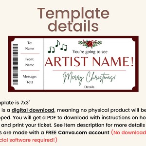 Christmas Concert Ticket. Concert Ticket. Concert Gift. Editable ...