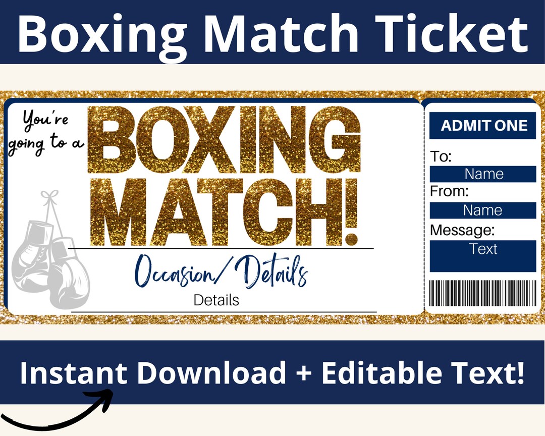 Boxing Ticket. Boxing Match Ticket. Boxing Match Gift. Boxing Gifts for ...