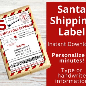 Santa Shipping Label. North Pole Mailing Label. Santa Mail Label. Elf ...