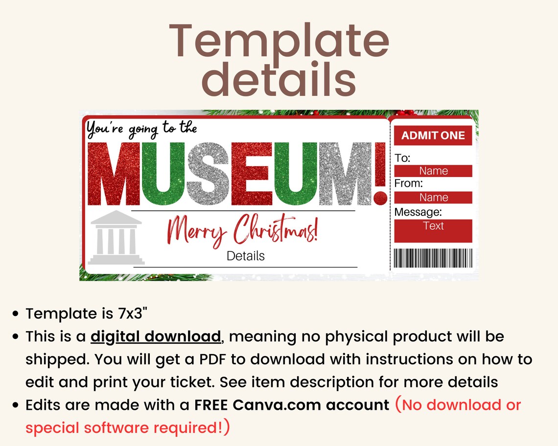 Museum Ticket Template. Museum Gift Certificate. Museum Coupon. Museum ...