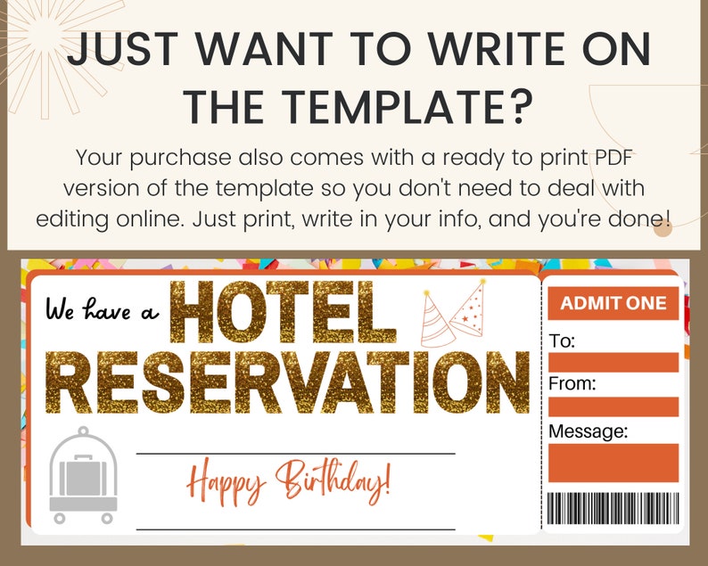 Hotel Reservation Voucher. Birthday Hotel Ticket. Hotel Voucher. Hotel ...