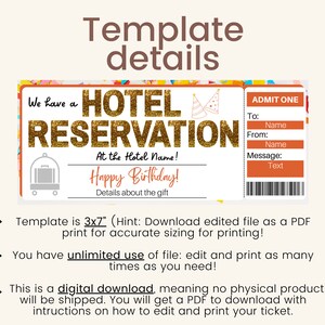 Hotel Reservation Voucher. Birthday Hotel Ticket. Hotel - Etsy
