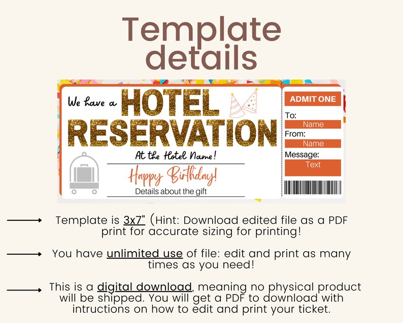 Hotel Reservation Voucher. Birthday Hotel Ticket. Hotel - Etsy