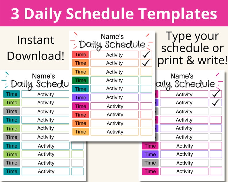 Daily Schedule Template. Printable Kids Schedule. Kids - Etsy