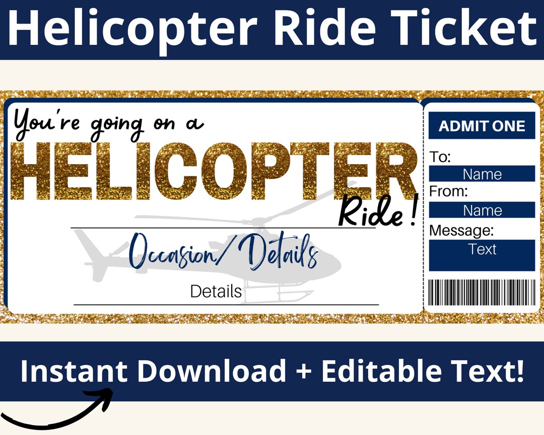 Helicopter Ride Ticket. Helicopter Gift Certificate. - Etsy