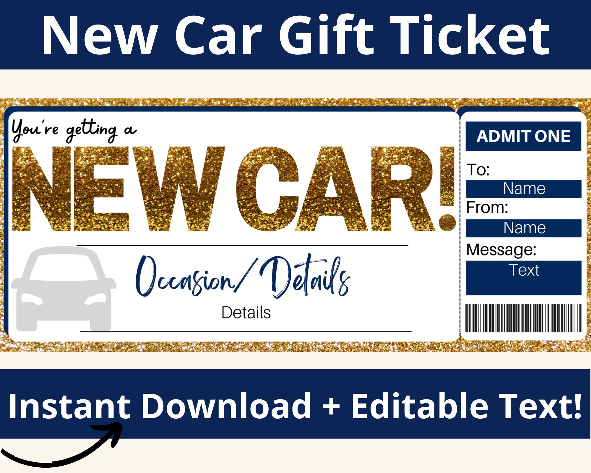 New Car Gift Certificate, Surprise New Car Ticket Template, Car Voucher ...
