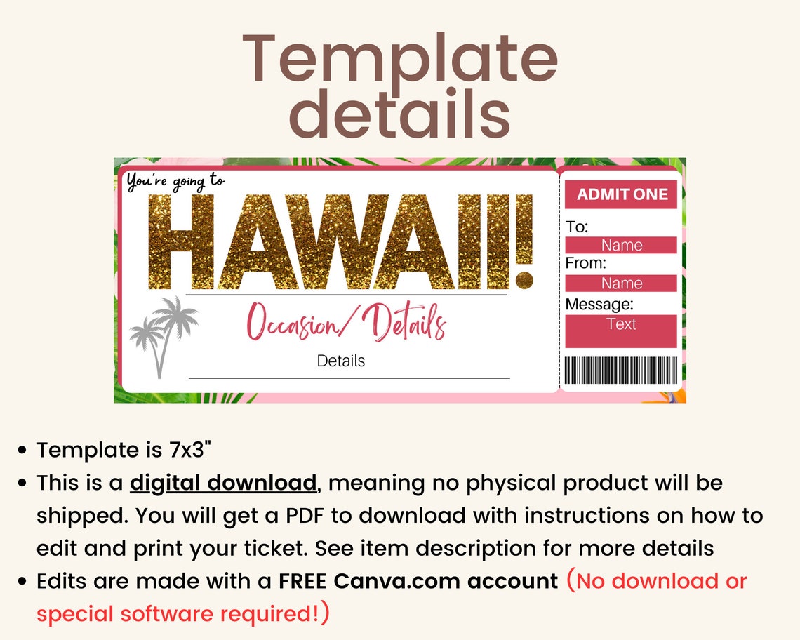 Hawaii Ticket. Hawaii Boarding Pass. Hawaii Trip Ticket. Hawaii Trip ...
