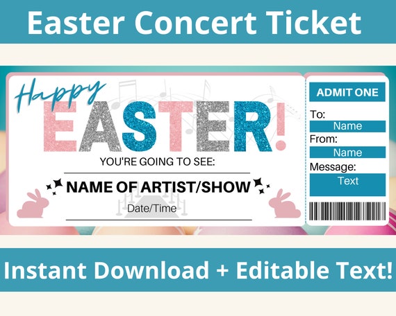 Easter Ticket. Printable Concert Ticket. Easter Coupon. Show | Etsy