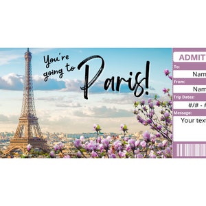 Paris Ticket. Paris Boarding Pass. Paris Trip Reveal. Paris Travel Gift ...