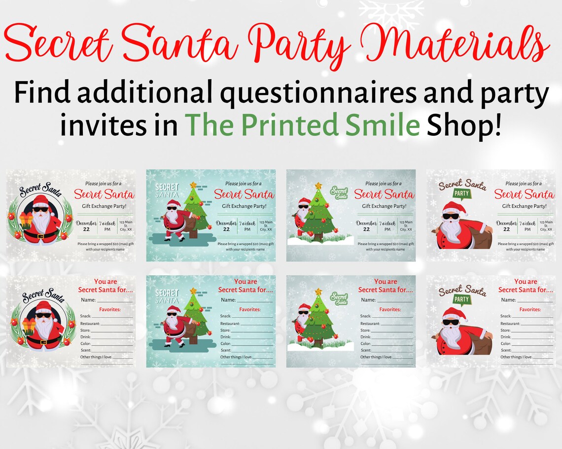 Secret Santa Questionnaire Printable, Christmas Gift Exchange Form ...