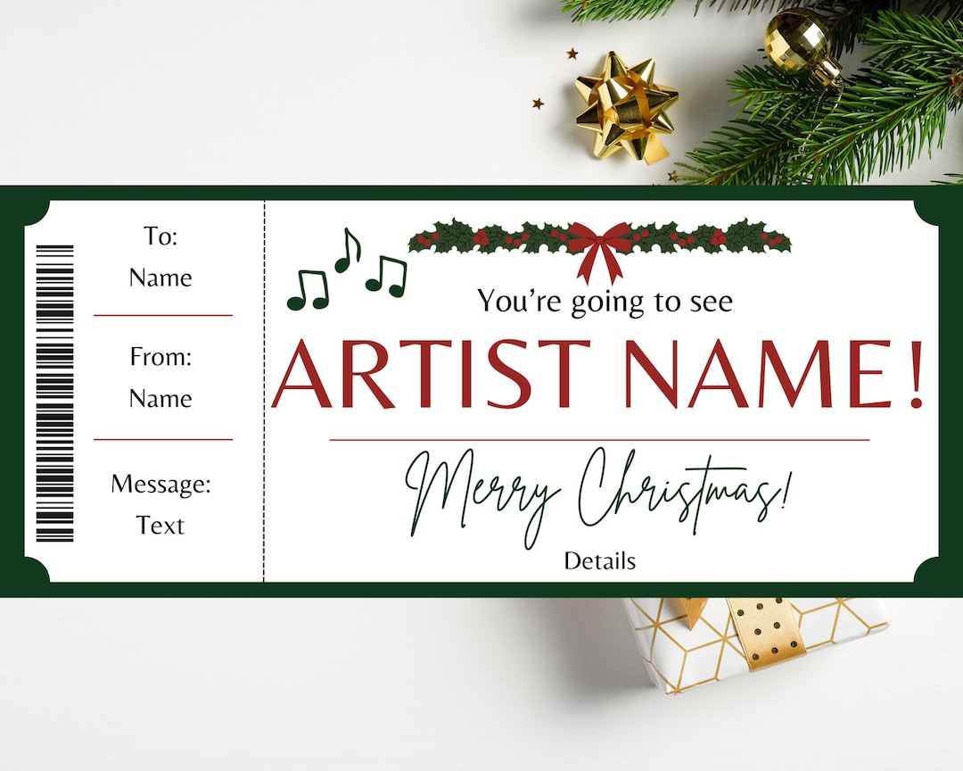 Christmas Concert Ticket Template. Concert Ticket Gift. Concert Gift ...