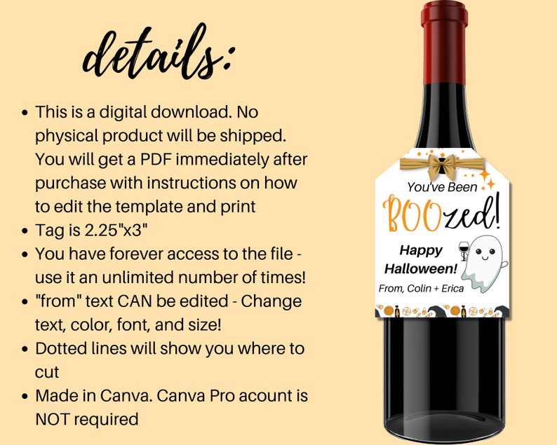 Halloween Wine Label. You've Been Boozed Tag. Halloween Wine Tag. Boo ...