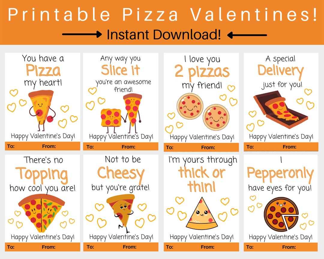 Pizza Valentines Cards. Pizza Valentines Kids. Printable Valentine ...
