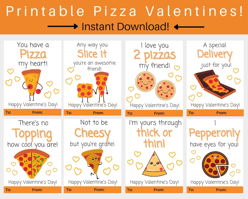 Pizza Valentines Cards. Pizza Valentines Kids. Printable - Etsy