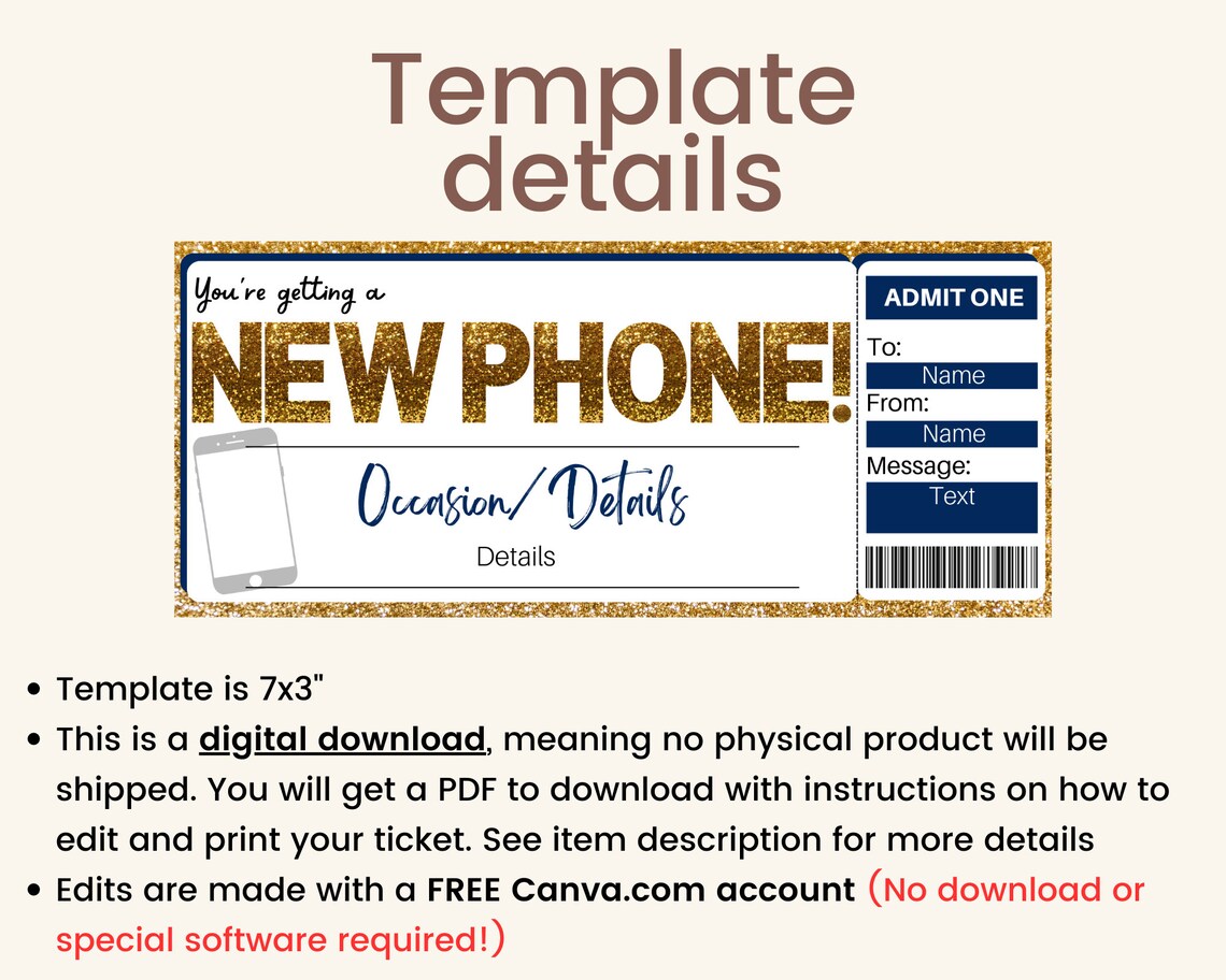 New Phone Gift Certificate, iPhone Gift Ticket Template, New Phone ...