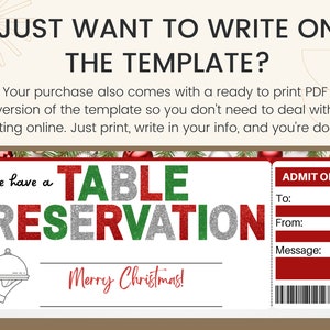 Table Reservation Gift. Reserved Table Ticket. Restaurant Reservation ...