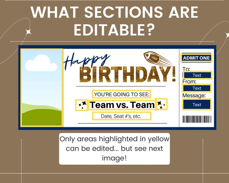 Football Ticket. Football Game Tickets. NFL Ticket Template. - Etsy