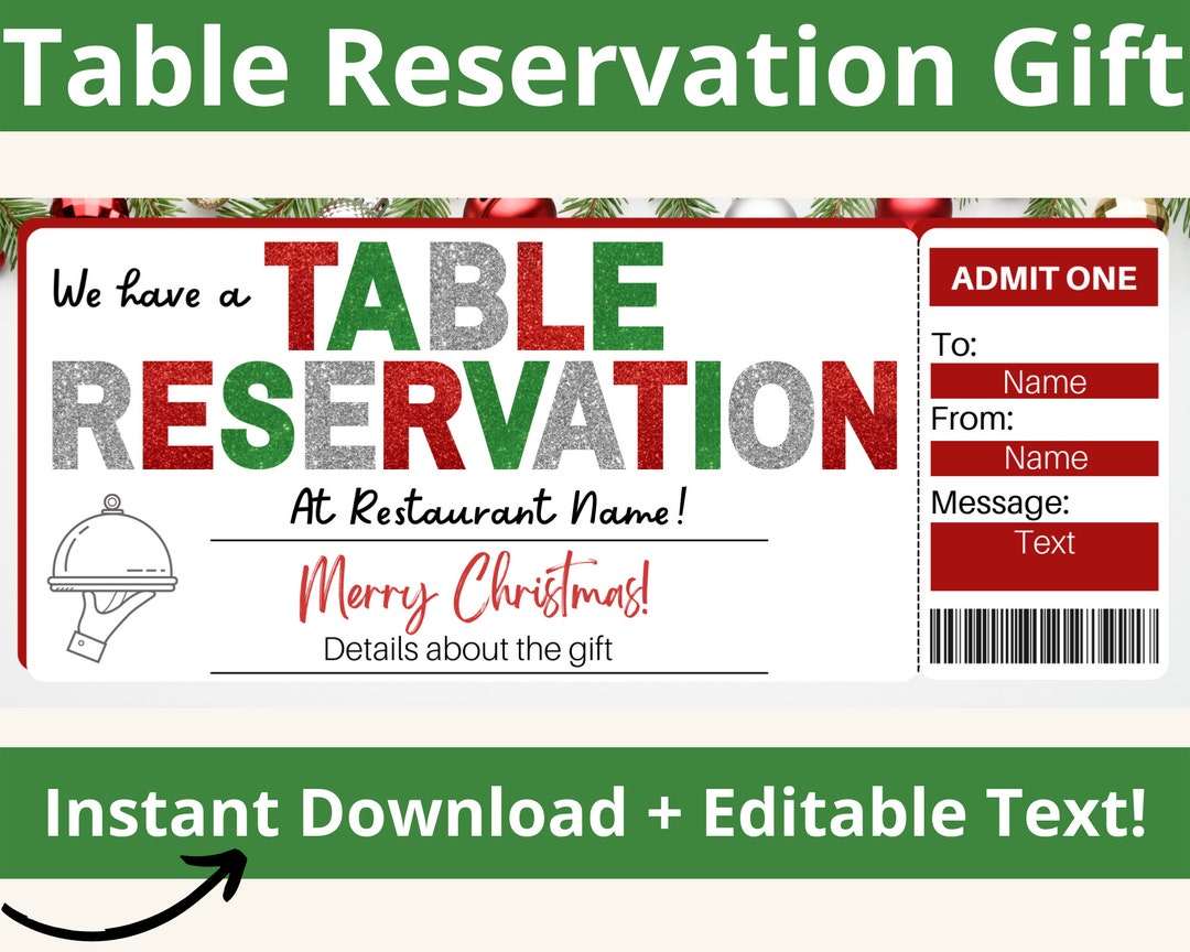Table Reservation Gift. Reserved Table Ticket. Restaurant - Etsy