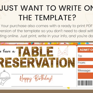 Table Reservation Gift. Reserved Table Ticket. Restaurant Reservation ...