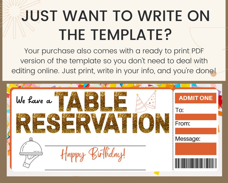 Table Reservation Gift. Reserved Table Ticket. Restaurant Reservation ...